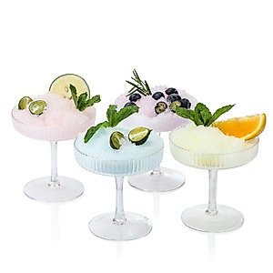 G Iridescent Coupe Glasses 4 Set, Vintage Stem-ware for gimlet Cocktail glasses for Champagne, Martini, Wine Glasses, Long Stem Glassware Classic Cocktail Rainbow Cute Glassware-4 oz