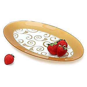 GAC Tempered Glass Oval Platter Serving Tray and Decorative Plate Unbreakable - Chip Resistant - Oven Proof - Microwave Safe - Dishwasher Safe - Stackable (gold)