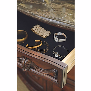 Signature Design by Ashley North Shore Ornate 3 Drawer Nightstand with Marble Inlay Top, Dark Brown