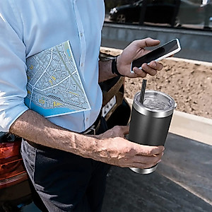 VEGOND 20oz Tumbler with Lid and Straw Stainless Steel Tumbler Cup Vacuum Insulated Double Wall Travel Coffee Mug Powder Coated Coffee Cup(Black 1 Pack)