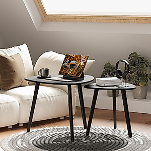 BAMEOS Bamboo Nesting Triangle End Table,Set of 2 Coffee Table Modern Minimalist Side Table for Living Room (Black)