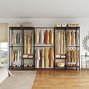 Higeego H5 Pro Heavy Duty Garment Rack, Freestanding Clothes Rack, Wardrobe Closet for Hanging Clothes, Portable Closet Organizer with Expandable Hanger Rods, (97.7-115.4")L x 15.7"W x 75.4"H, Black