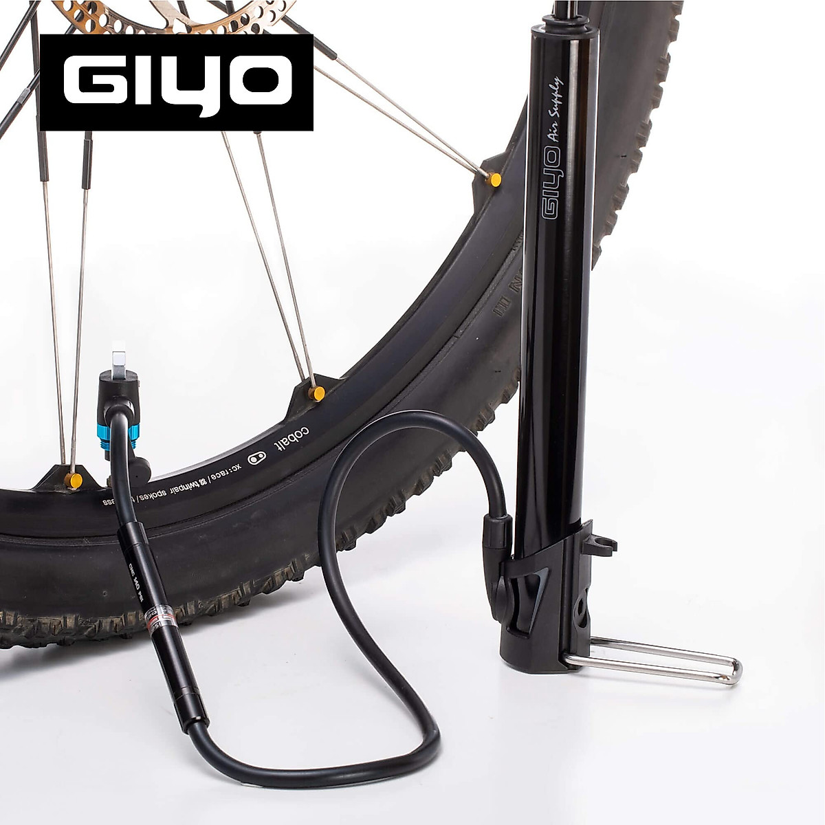GIYO Bike Frame Floor Pump - Compact & Durable, Fast Tire Inflation for Road & MTB - Presta/Schrader, Max 140 psi - Small Pump with Gauge (GM631)