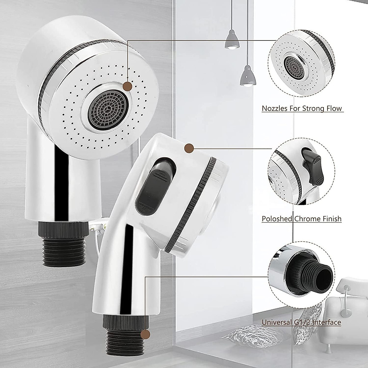 Sink Faucet Sprayer Attachment,Sprayer Head for Shampoo Bowl, Pedicure Spa, Salon,Side Control Button Sink Replacement Part for Hair Washing Dog Baby Shampoo Bath, Stainless Steel