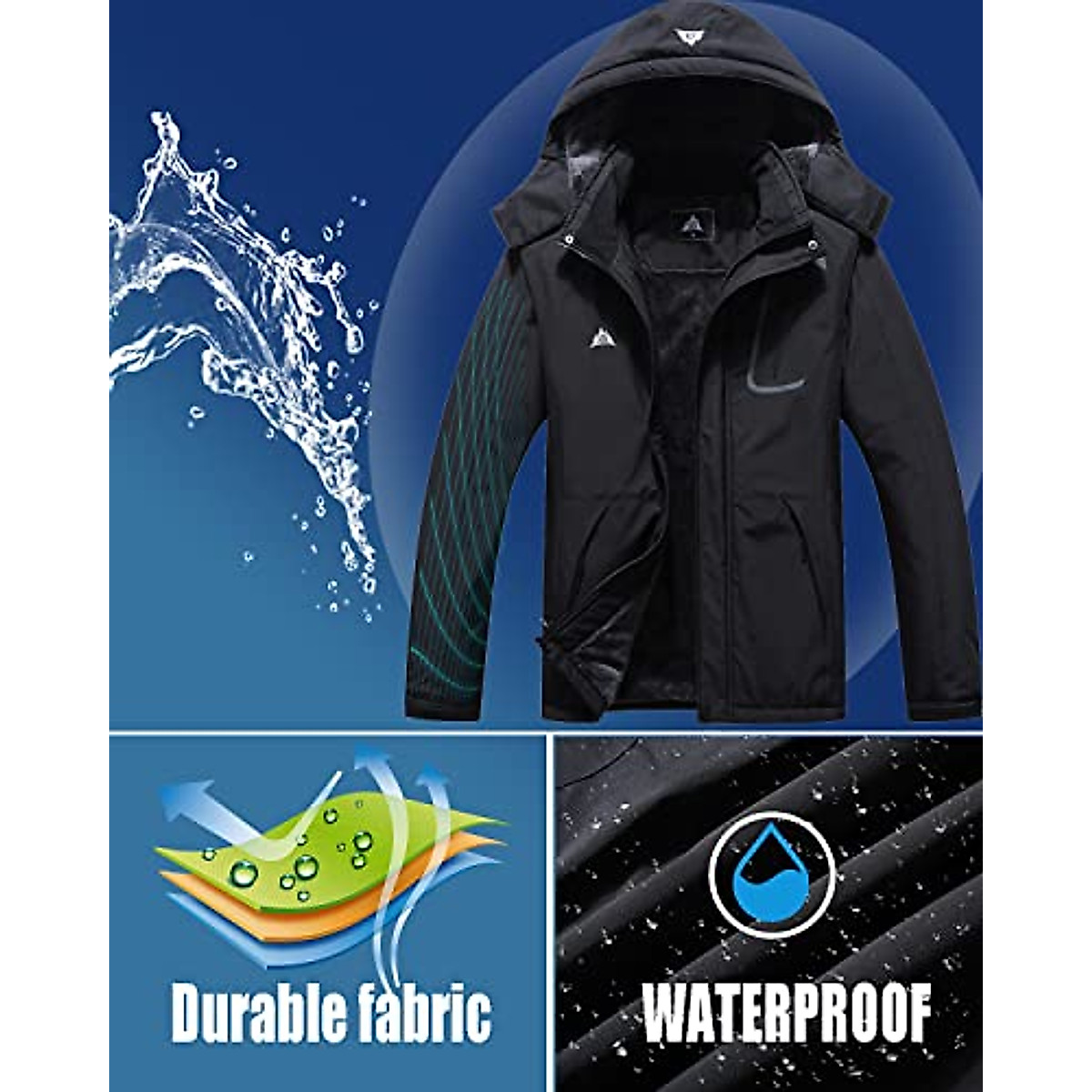 MOERDENG Men's Mountain Waterproof Ski Jacket Windproof Rain Windbreaker Winter Warm Hooded Snow Coat