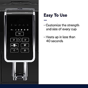 Dinamica Espresso Machine, Black - Automatic Bean-to-Cup Brewing, Built-In Steel Burr Grinder & Manual Frother - One-Touch Hot & Iced Coffee - Easy Cleanup