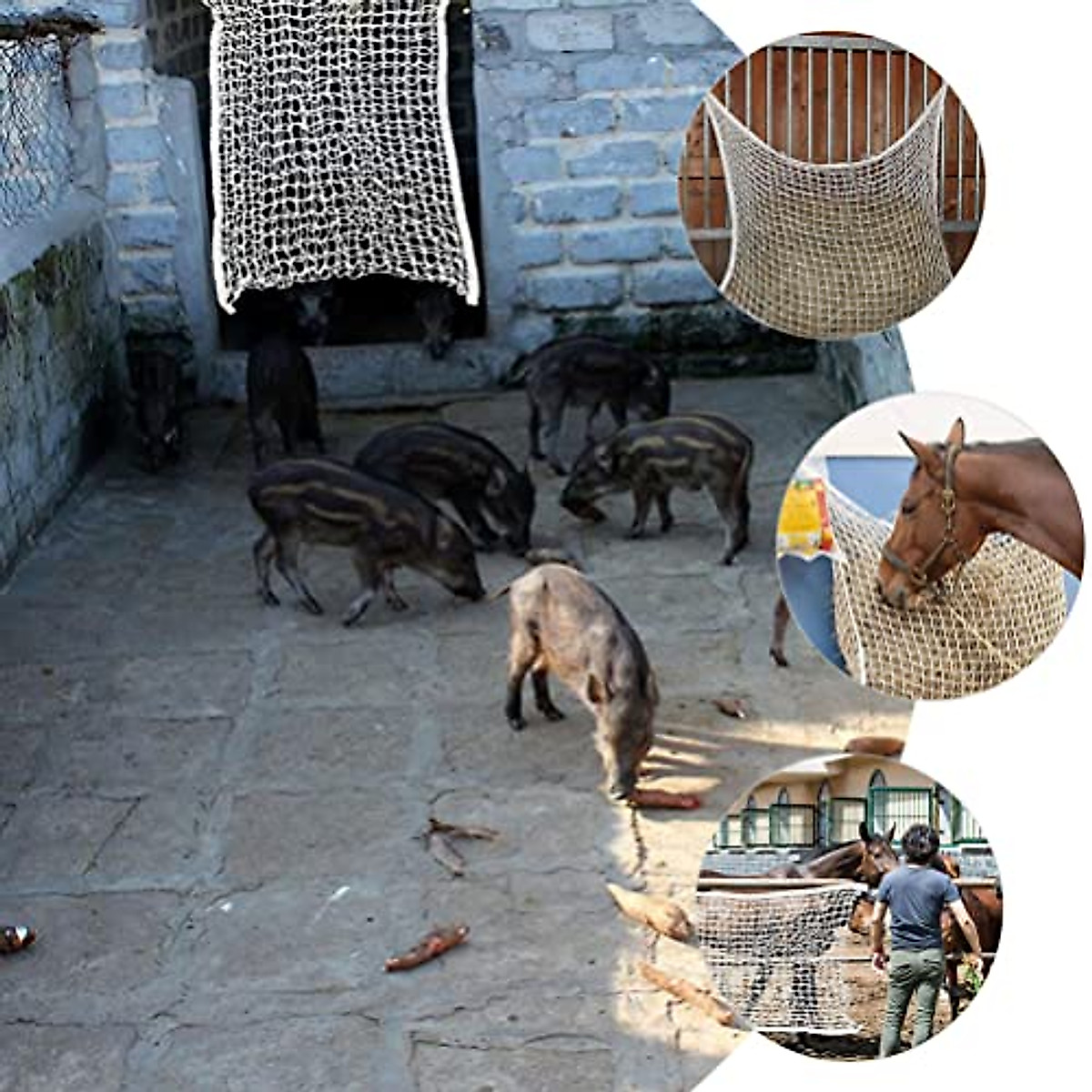 Happyyami Rabbit Hay Mesh Organizer Bags Slow Feed Hay Net Horse Feeder Full Day Hay Net Slow Feed Bag Hay Storage Pouch with Hanging Ropes for Horse Livestock 90x80cm Outdoor Products Bunny Supplies