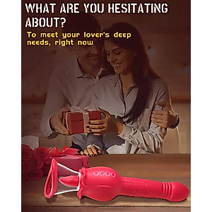 Rose Sex Toys for Women - 3in1 Rose Sex Toy Vibrator with 2 Sucking Cups, Clitoral Nipple Vibrators with 7 Tongue Licking & 3 Thrusting G Spot Dildo, Adult Sex Toys Woman Sex Machine