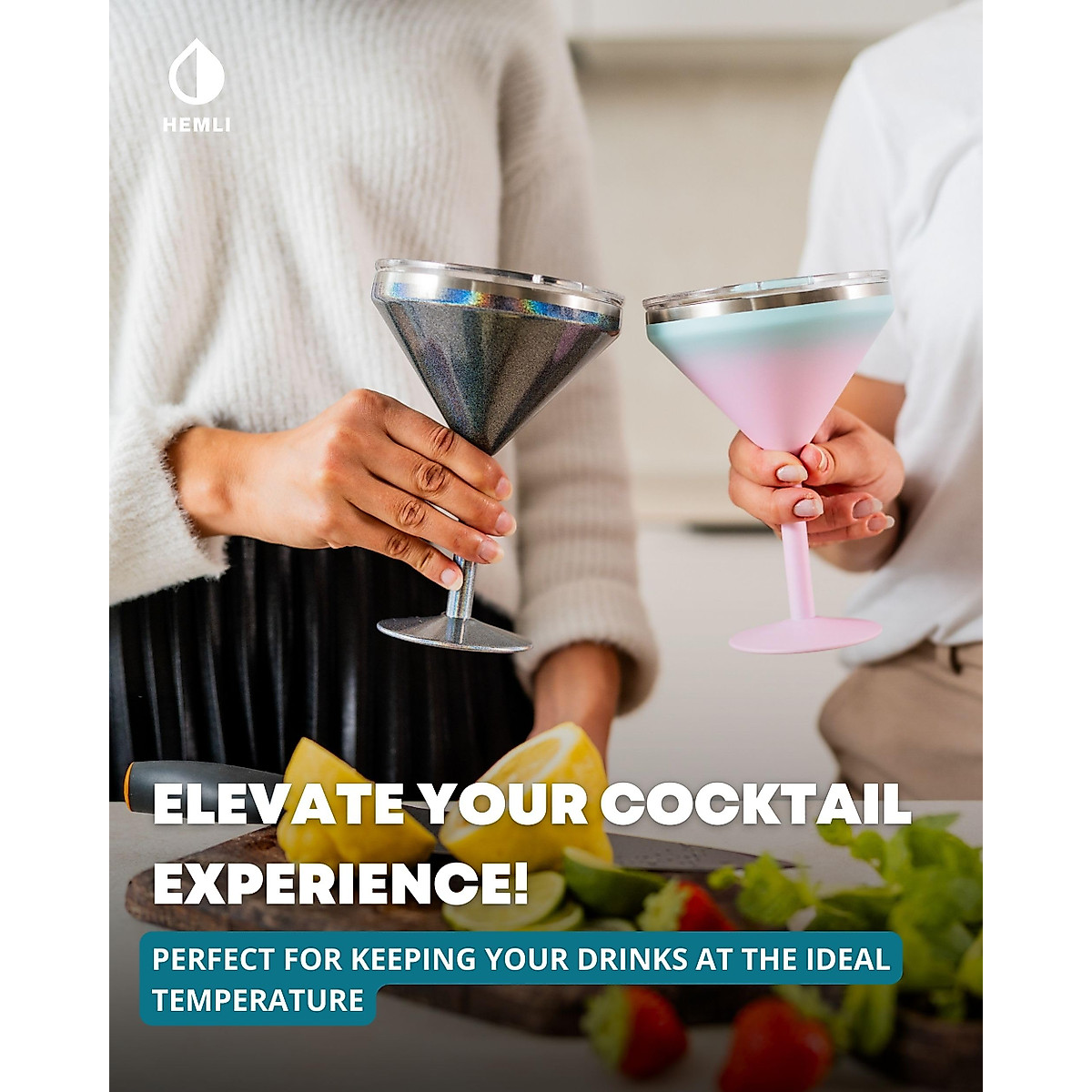 Hemli Insulated Martini Tumbler with Lid, Outdoor Martini Glass, Unbreakable Martini Tumbler, Stainless Steel - 8 oz