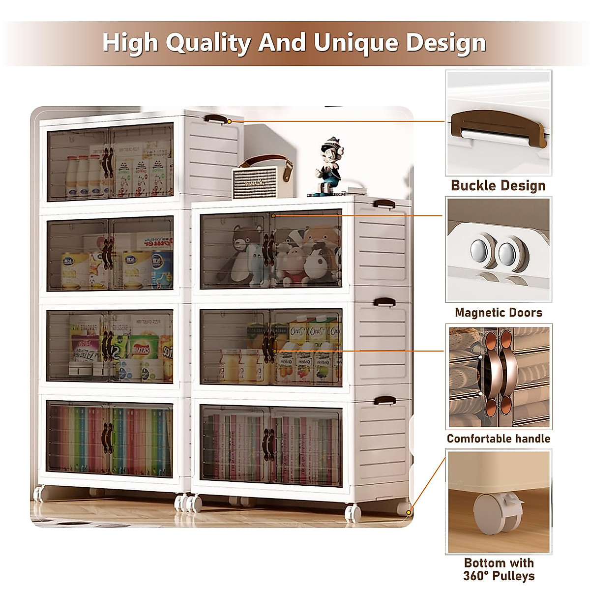 SIRIRIC Storage Bins with Lids- 5 Tiers 275Qt Plastic Collapsible Storage Bins, Closet Organizers and Storage, Folding Storage Box with Wheels, Large Stackable Storage Bins with Front Door