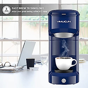 Vimukun mukun Single Serve Coffee Maker, Coffee Brewer Compatible with K-Cup Pods and Ground Coffee, Coffee Maker One Cup with 6 to 14oz Reservoir, Small Size(Blue)