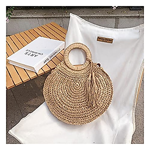 Women Straw Totes Beach Shoulder Bags Woven Handbags Purse Large Straw Basket Wicker Rattan Purse for Summer Vacation (F)