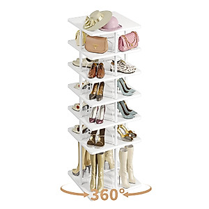 DIMJ Rotating Shoe Rack Tower - 6-Tier Spinning Shoe Rack, Revolving 360 Shoe Organizer Spinning Tower for Storage of Shoes/Boots/Bags, Square Carousel Rotate Shoes Closet Organization White