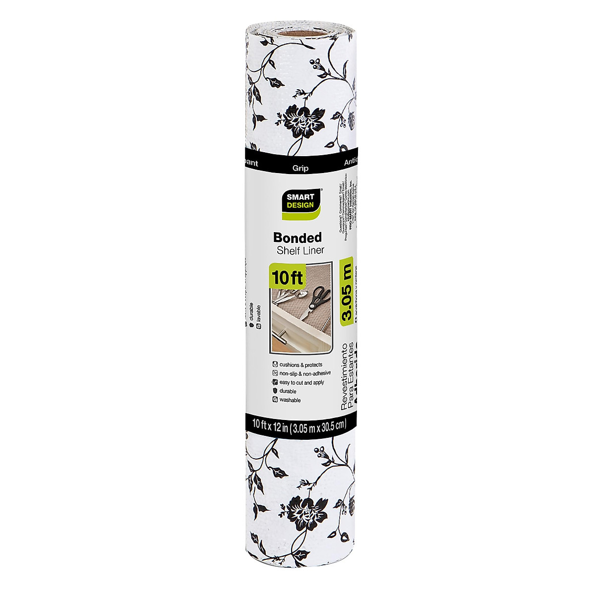 Smart Design Bonded Grip Shelf Liner - 12 Inch x 10 Feet - Non Adhesive, Strong Grip Bottom, Easy Clean Kitchen Drawer, Cabinet, Cupboard Dresser Protector Cover, Non Slip Rubber Mat - Wisteria Black