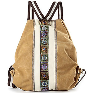 Goodhan Women Canvas Backpack Daypack Casual Shoulder Bag, Vintage Heavy-duty Anti-theft Travel Backpack (Yellow)