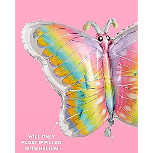 xo, Fetti Rainbow Butterfly Foil Balloon - 35", 1 pc | Pastel Garden Birthday Party Decorations, Kids Picnic Party, Bridal Shower, Baby Shower, Bachelorette, Fun Photo Booth