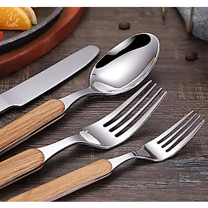 Silverware Set for 6 with Faux Wooden Handle 30-Piece Modern Stainless Steel Flatware Cutlery Set Includes Knife Fork Spoon, Eating Utensil for Home Kitchen Restaurant Mirror Polished