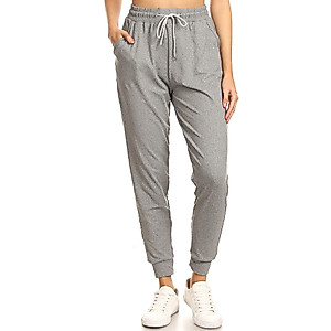 Leggings Depot Womens Relaxed fit Jogger Pants - Track Cuff Sweatpants with Pockets, Heather Grey, Medium