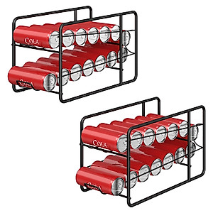 MOOACE 2 Pack Skinny Can Dispenser Rack, Stackable Tall Skinny Soda Pop Cans Storage Organizer Holder for Fridge Freezer Pantry Kitchen Cabinet Countertop, Black