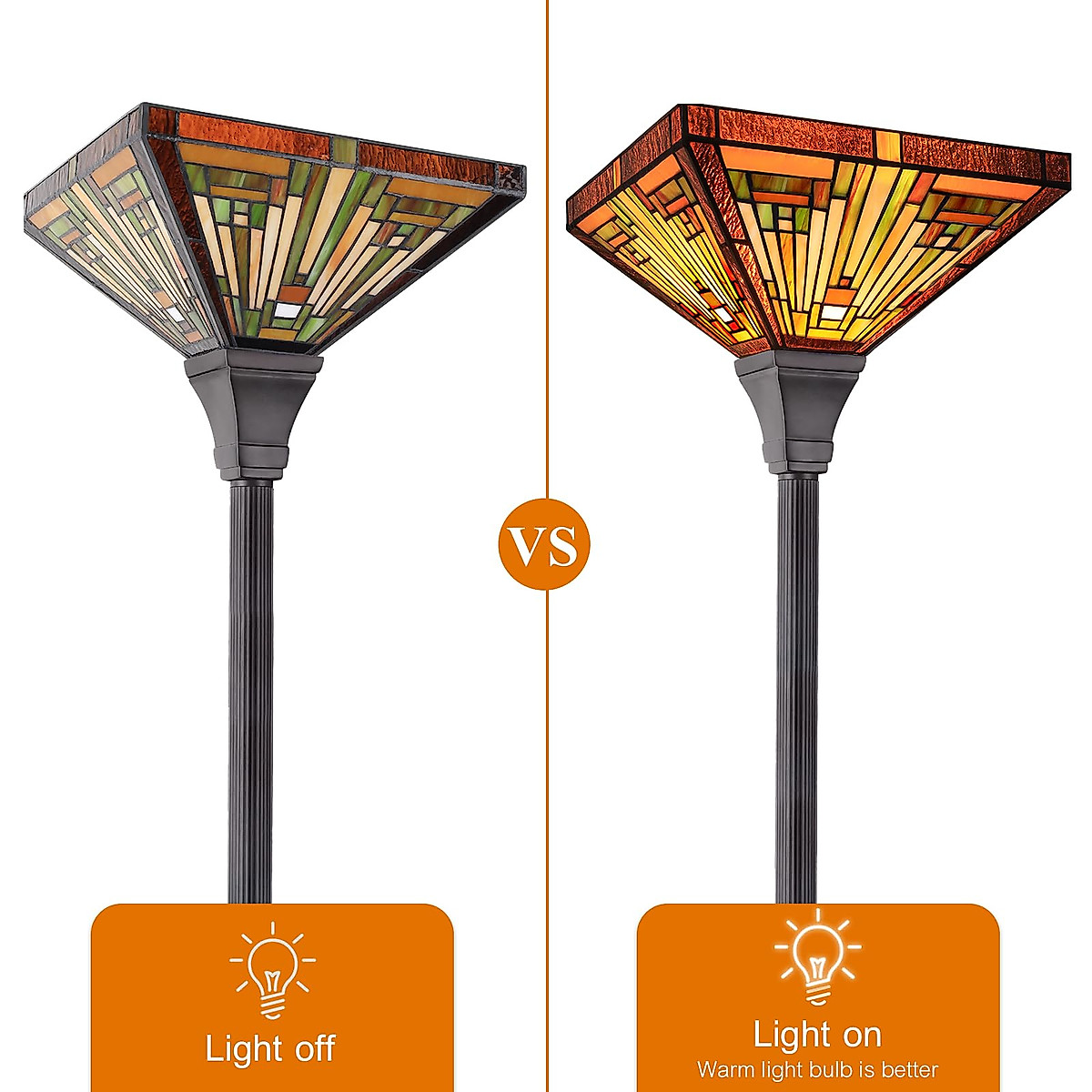 Capulina Tiffany Torchiere Floor Lamp 70" Tall Industrial Blackish Bronze Pole Amber Brown Style Stained Glass Torch Standing Light Decor for Living Room Bedroom Office