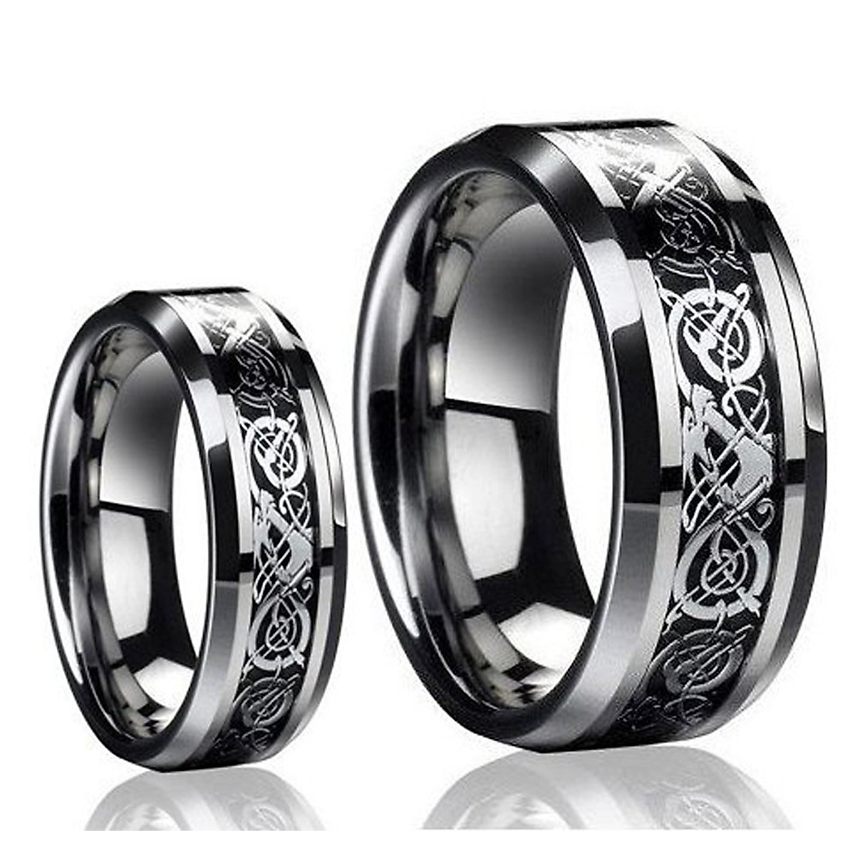 Free engraving Ring for Men and Ring for Women 8MM/6MM Tungsten Carbide Celtic Knot Dragon and Carbon Fiber Inlay Wedding Band Ring and Rings for couples