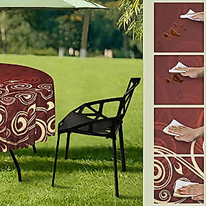 Lirduipu Burgundy Pattern Round Outdoor Tablecloth,Round Tablecloth with Umbrella Hole and Zipper for Patio Garden,Waterproof Spill-Proof,for Outdoor Umbrella Table(52" Round,Cream Ruby)