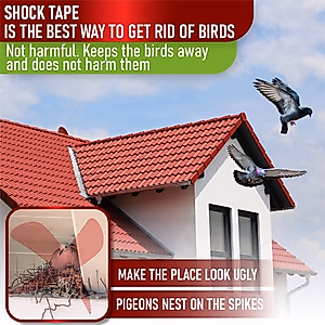 Shock Tape kit for Pigeon & Bird Control - Bird Trainer Solution for Keeping Birds Away from Rooftops, Patios, Windowsills Fences - Durable Shock Tape & Electronic Charger Kit- Spikes Alternative.