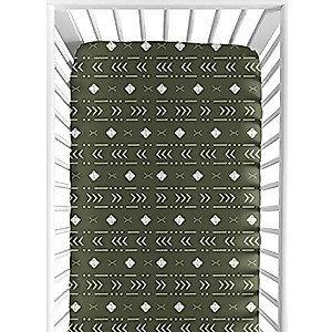 Sweet Jojo Designs Hunter Green Boho Tribal Mudcloth Boy or Girl Fitted Crib Sheet Baby or Toddler Bed Nursery - White Woodland Bohemian Southwest Geometric Arrow Gender Neutral Aztec Mud Cloth