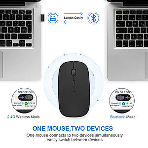 XBOSS X4 Ultra Thin 2.4GHz and Bluetooth Wireless Rechargeable Optical Mouse Computer PC Mice with USB Adapter for Mac Windows Linux Mouse Wireless (Black with Bluetooth + 2.4Ghz)