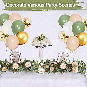 pugkloy 6.56ft Artificial Eucalyptus Garland with Fake Rose Flower Vine Seeded Eucalyptus Leaves and Sage Green Blush Nude Balloons, for Wedding Baby Bridal Shower Birthday Safari Party Decorations