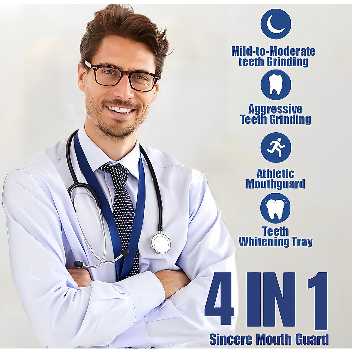 Sincere Moldable Mouth Guard for Teeth grinding & clenching at Night, Dental Night Guard, Bite Guard for Teeth Clenching Nighttime, Teeth protection for Sleep, 2 Sizes, Pack of 8 with 2 Travel Cases