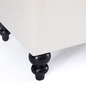 HUIMO Button-Tufted Ottoman with Storage in Upholstered Fabrics, Large Storage Bench for Bedroom, Living Room, Entryway, Storage Ottoman Bench with Safety Hinge Hold Up to 300lbs (Ivory)