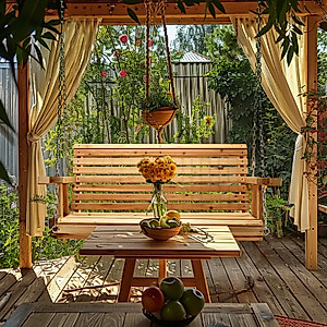 Kybolt Wooden Porch Swing with Hanging Chain,2-Seater Patio Swing Chair with Cup Holders,Outdoor Swing Bench for Porch Courtyard Garden Balcony