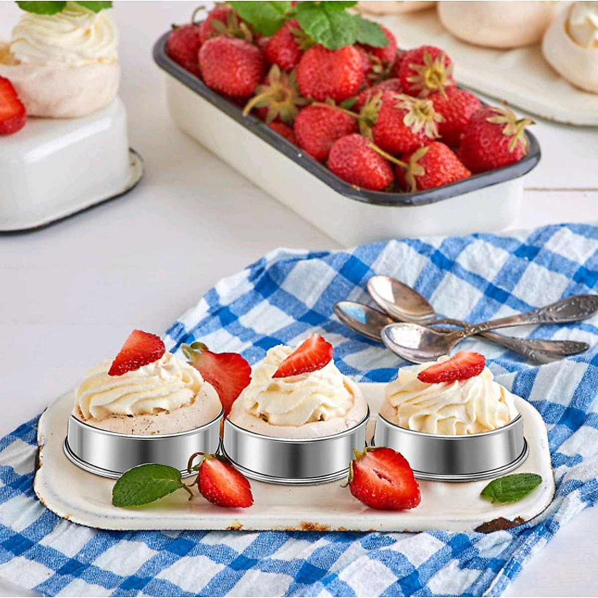 ETSAMOR 4 PCS Double Rolled Tart Rings Stainless Steel Muffin Tart Rings Professional Circular Crumpet Rings Set for Home Food Making Tool, Making Small Pastry Pancakes, Catering Business