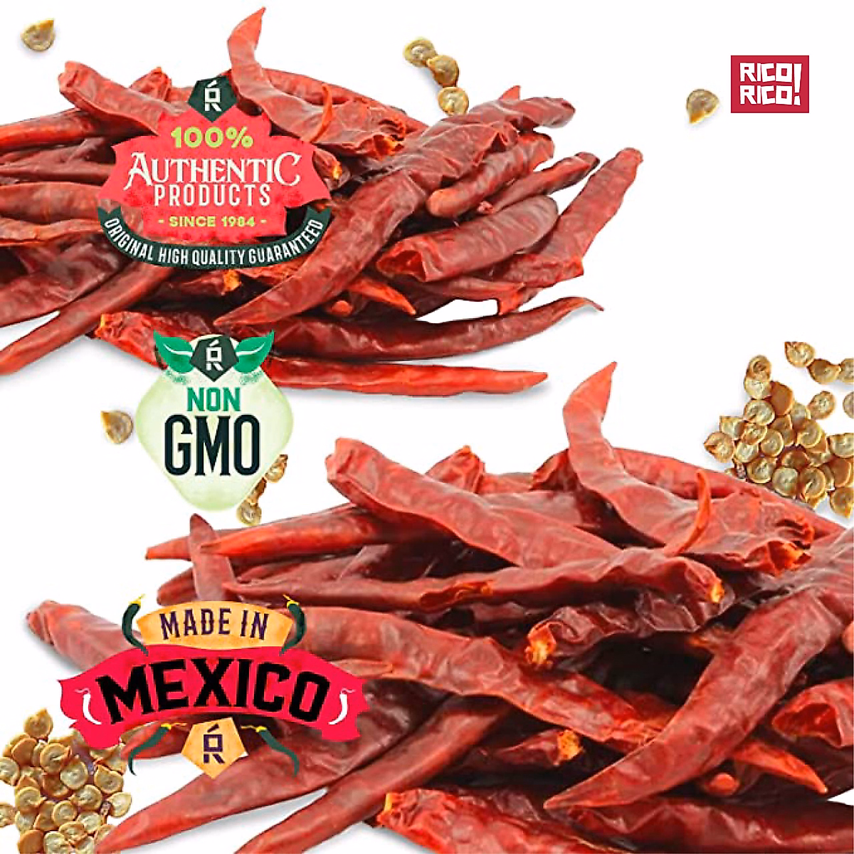 Dried Chile Peppers Bundle (12 oz Total) - Ancho, Guajillo and Arbol Chiles - The Spicy Trio - Great For Mexican Recipes - In Resealable Bags by RICO