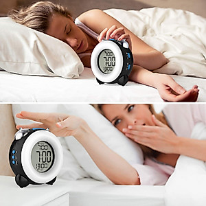 Banne Loud Alarm Clock for Heavy Sleepers with Dual Alarm Night Light Bedside Battery Powered (Black)