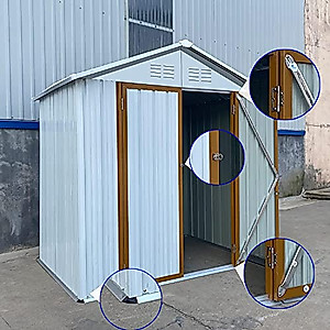 EMKK 4FTx6FT Storage Sheds Outdoor, Utility Steel Tool Sheds for Garden Backyard Lawn, Large Patio House Building with Lockable Door