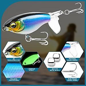 GOANDO Top Water Fishing Lures 5PCS Bass Lures with Propeller Tail Fishing Gear and Equipment for Bass Trout Catfish Pike Perch Bass Fishing Lure Kit for Freshwater or Saltwater