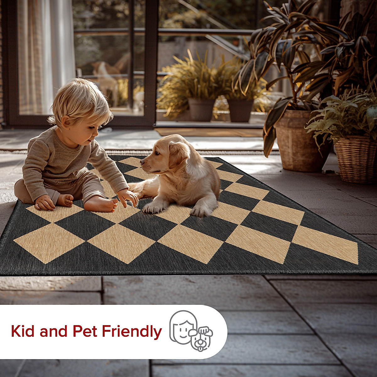 nuLOOM 7' x 9' Outdoor Performance Area Rug, Stain Resistant, Weather Resistant, High Traffic, Patio, Balcony, Outside, Sabina Dark Grey