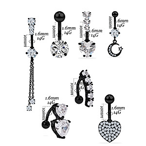 Vsnnsns 14G Belly Button Rings Belly Rings for Women Stainless Steel Belly Piercing Jewelry Surgical Steel Dangle Belly Button Rings Curved Navel Ring Barbell Heart CZ Body Jewelry Piercing Black