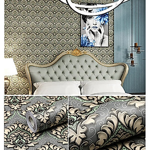 Yifasy 2Pack Shelf Liners for Kitchen Cabinets Closet Easy Clean Self Adhesive Grey Damask Wallpapers Refresh Furniture Surface 18 inch Wide