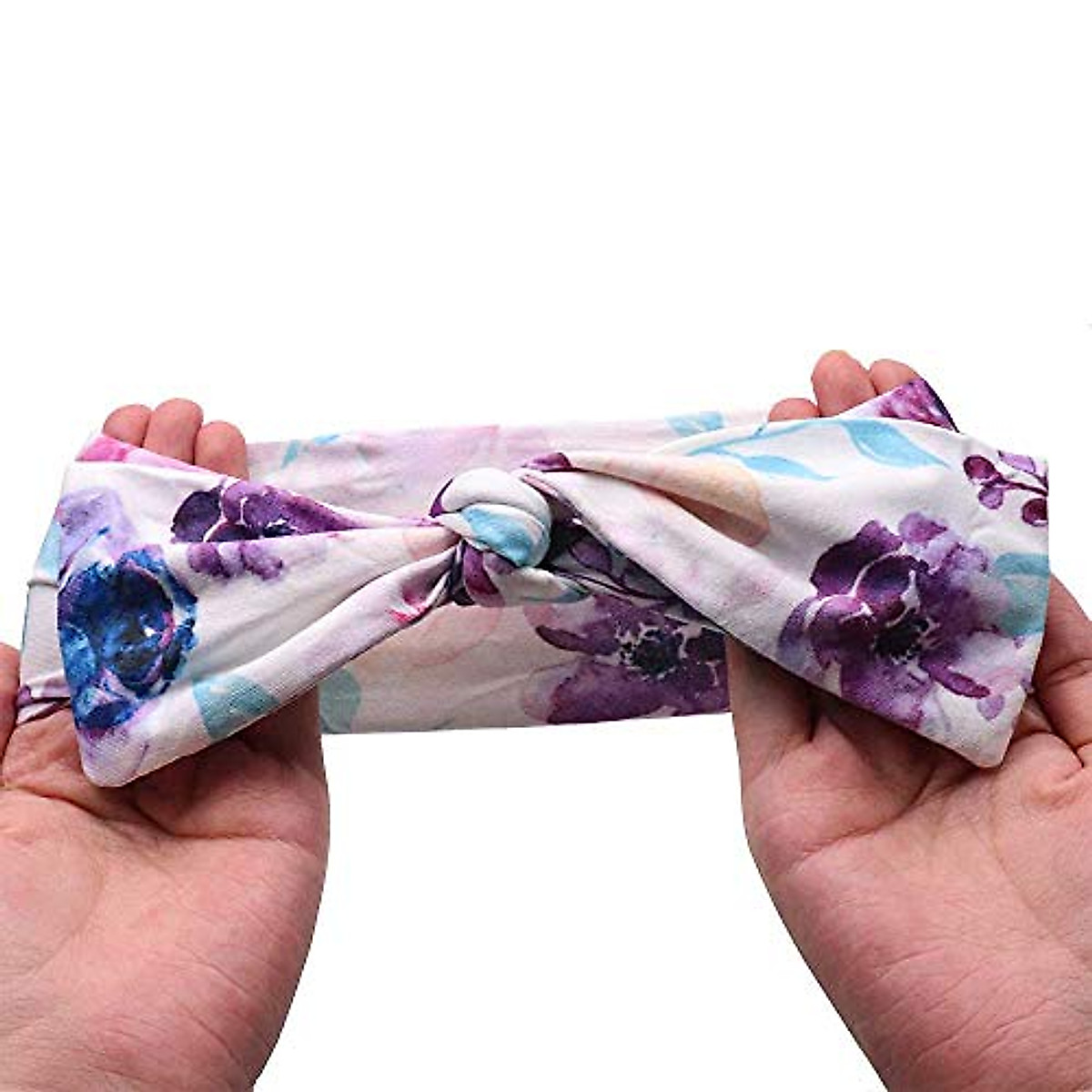Newborn Floral Swaddle Blanket Purple Flower Rose Baby Receiving Blanket with Headband Soft and Stretchy Infant Swaddle Wrap Blanket for Baby Girl