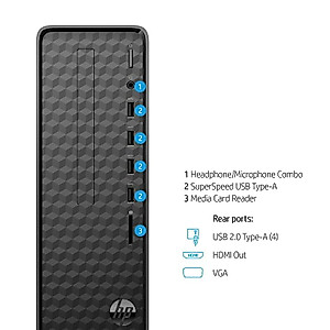 HP 2023 Slim Desktop Computer PC, Intel Core i3-10105 (Up to 4.4 GHz), 16GB RAM, 1TB SSD, WiFi, Bluetooth, HDMI, RJ-45, Mouse and Keyboard, Windows 11 Home, Dark Black