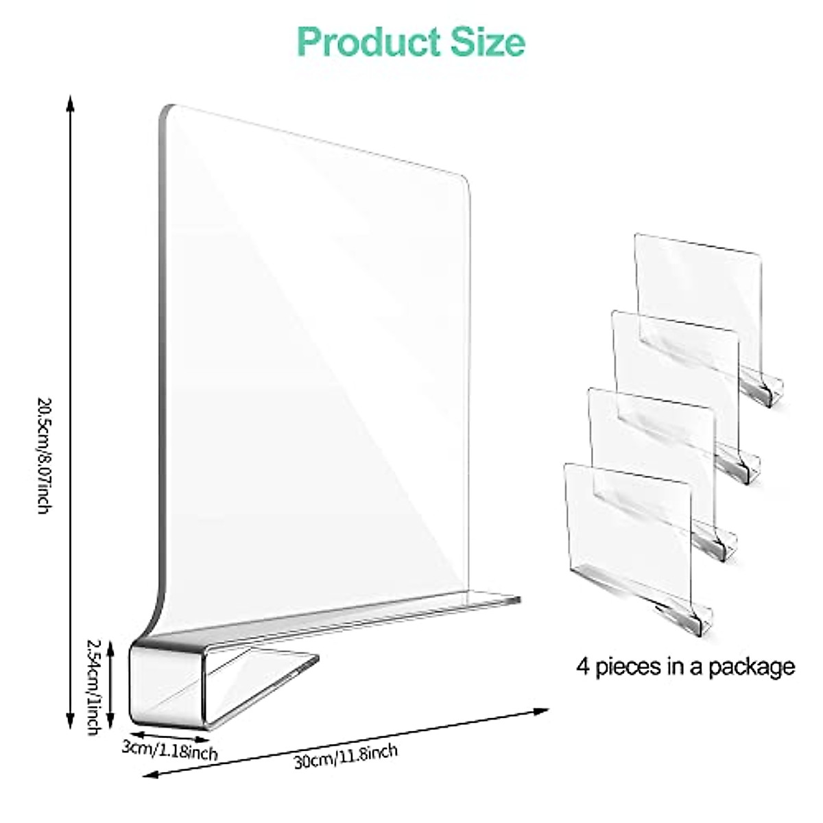 kingdalux 4Pack Acrylic Shelf Dividers for Closets Organization, Clear Shelve Divider for Purses Organizer and Clothes Storage Separators Shelves, for Bedroom,Kitchen, Cabinets, Bathroom, Office