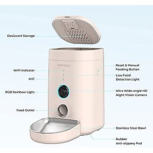 DOGNESS Automatic WiFi Dog/Cat Smart Camera Feeder - 6.5Lbs Large Capacity App Control Food Dispenser with WiFi, Portion Control, Voice Recording, Camera, Timer Programmable (4L Pink)
