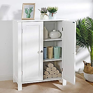 SUPER DEAL Modern Bathroom Floor Storage Cabinet with Adjustable Shelf and Double Door Rust Proof, Living Room Modern Home Furniture Storage Organizer Cabinet
