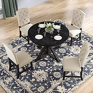 P PURLOVE Extendable Dining Table Set for 4 Persons, 5 Piece Round Dining Table Set with Extendable Dining Table and 4 Upholstered Dining Chairs for Kitchen Dining Room