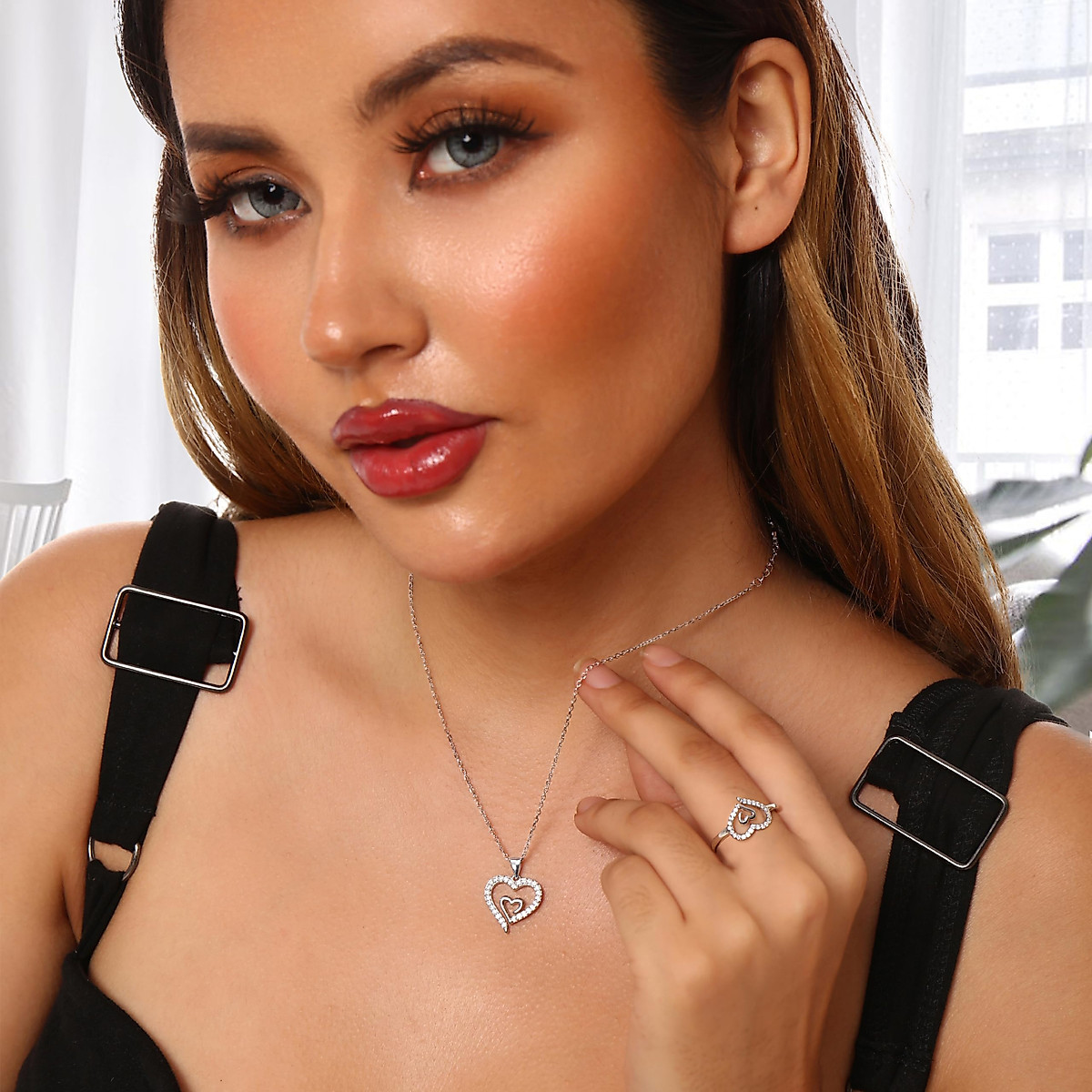 Kovtia Love Forever Heart Necklace 14K Gold Plated Heart to Heart Delicate Wedding Necklace for Women, Valentine’s Day Gift,Mother’s Day Presents Jewelry (Silver)