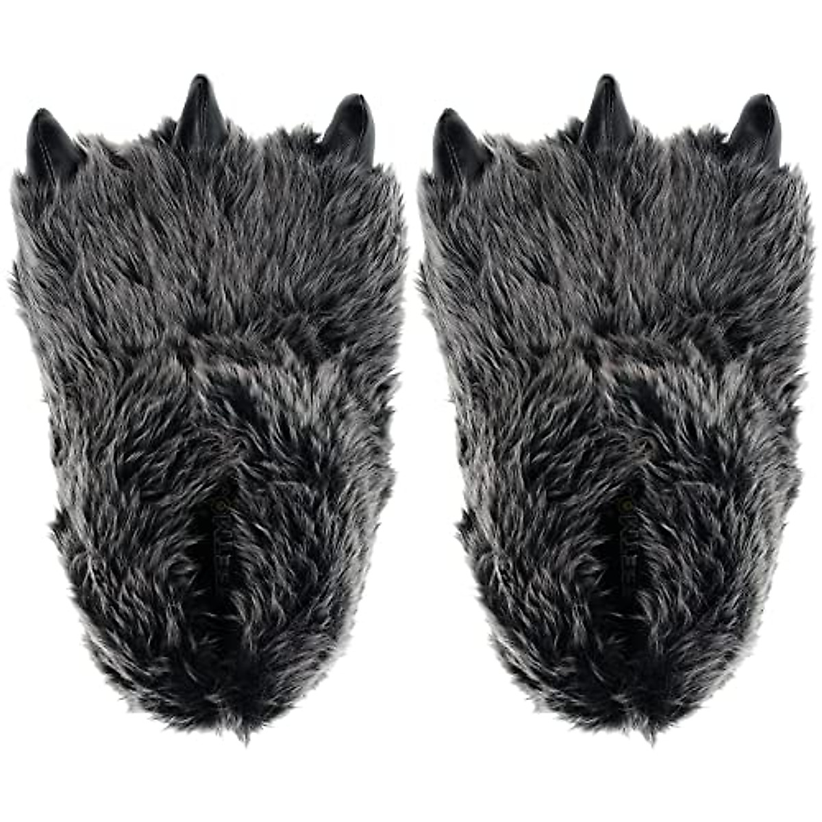 FEETMOJI Mens Slippers, Monster Claw Plush Slipper Full-Body, Solid Grey, Medium (Mens Size 7-9 / Womens Size 9-11)