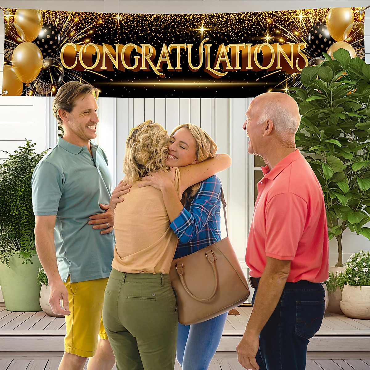 Congratulations Banner - Congratulations Decorations - We are so Proud of You banner - Well Done Banner - Graduation Banner - Graduation Decorations for Prom - 6 x 1.3ft (Black and Gold)